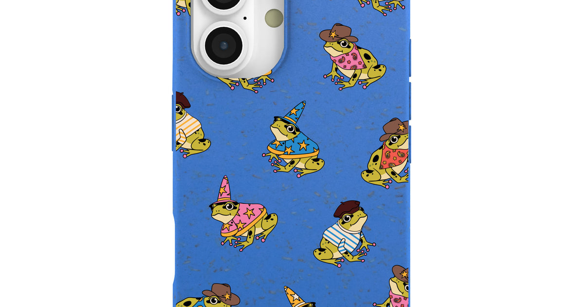 Electric Blue Fancy Frogs iPhone 16 Case – Pela Case