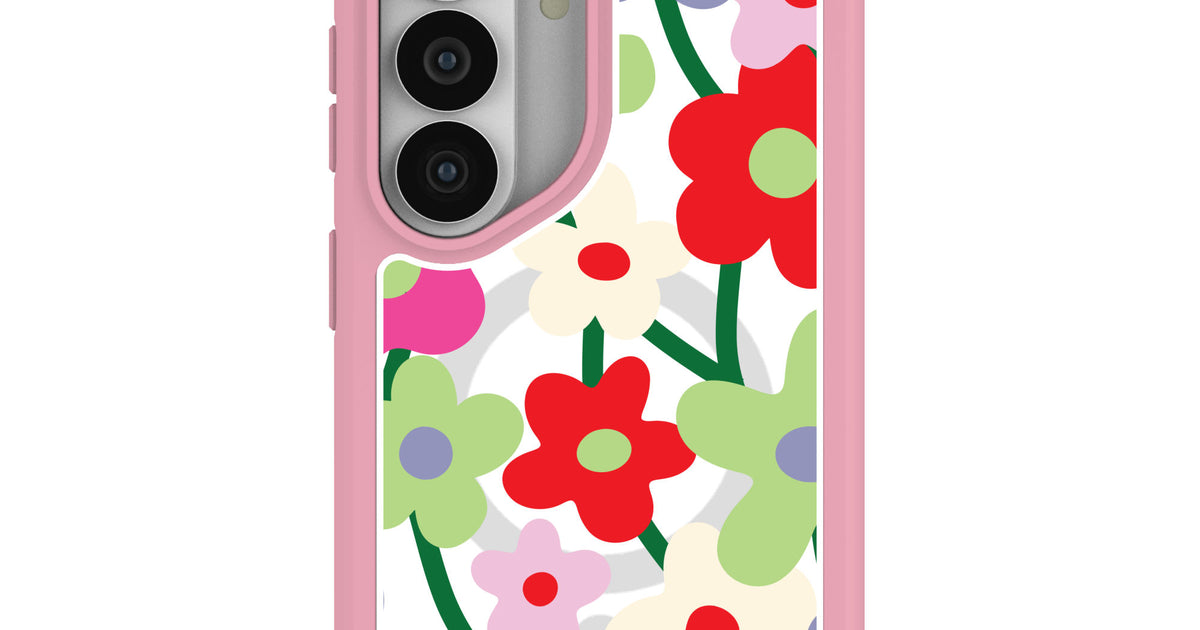 Clear Poppy Flora Samsung Galaxy S26 Case With Petal Pink Ridge (Magne ...