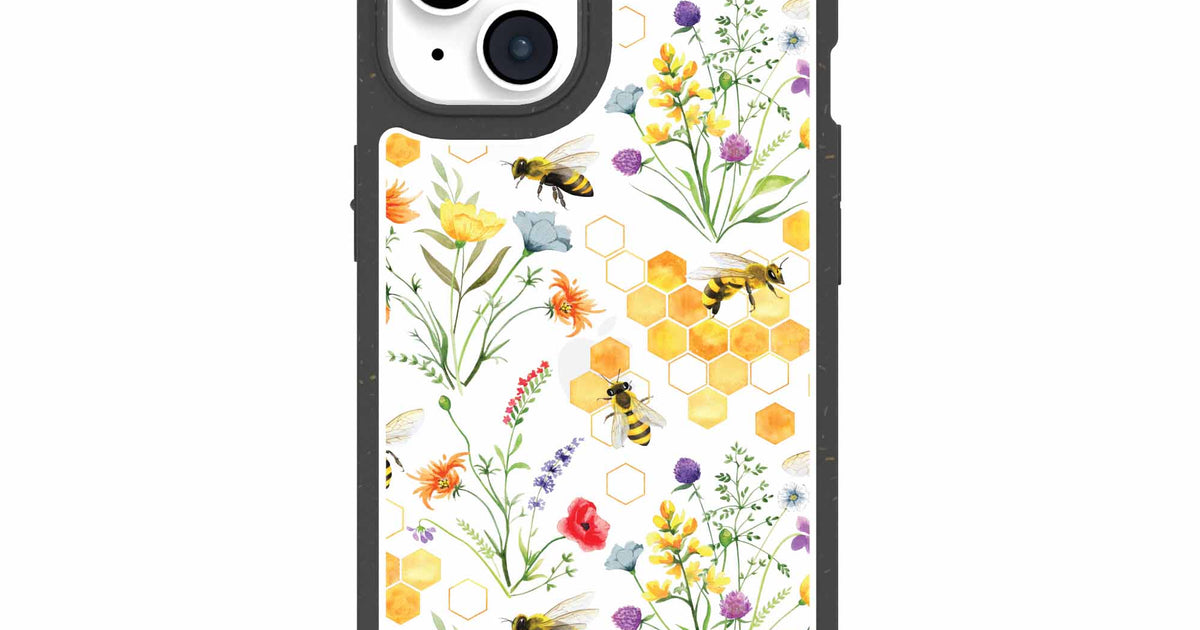 Clear Sweet Bees iPhone 15 Plus Case With Black Ridge – Pela Case